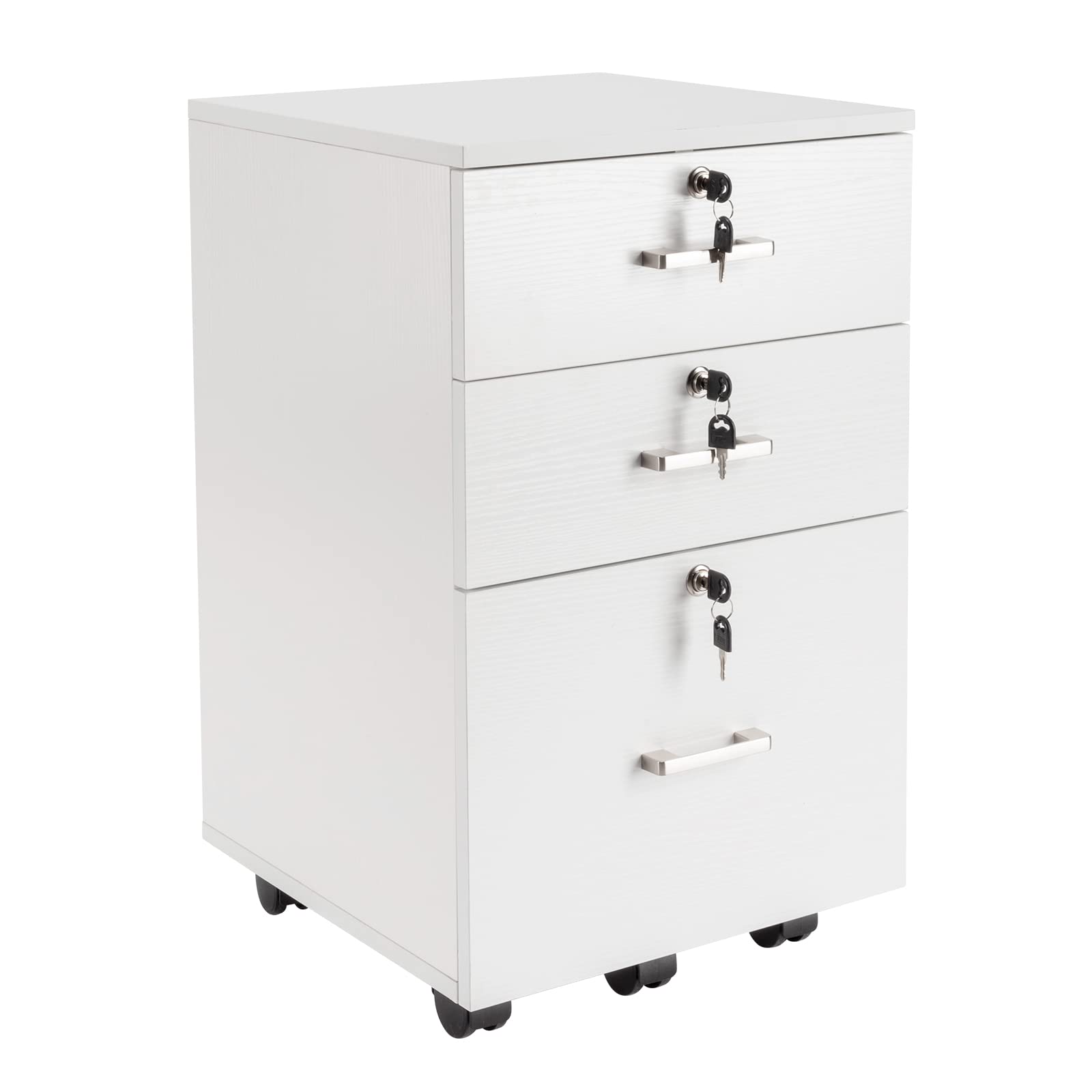 3 Drawer Rolling File Cabinet with Lock, Wood Under Desk Filing Cabinet fits Letter/Legal/A4 Size for Home Office,3-Drawer Mobile File Cabinet White 15.75" L x 15.75" W x 26.1" H