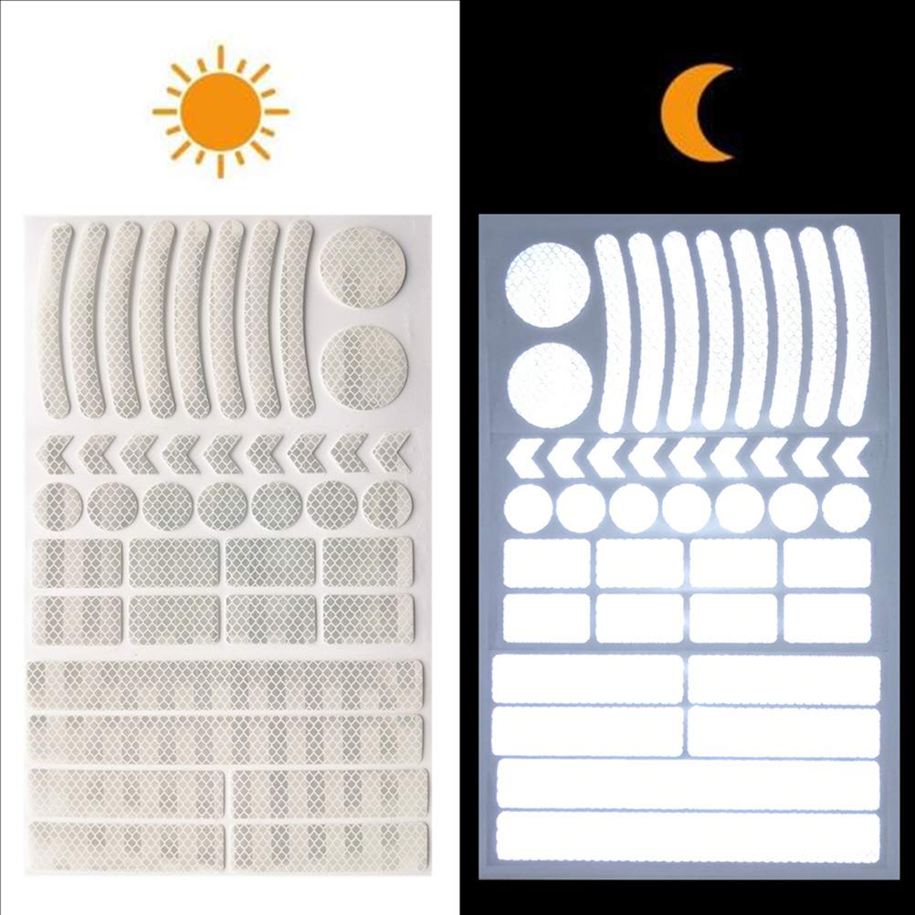 42Pcs Reflective Stickers, Reflective Helmet Bicycle Stickers, Reflective Decals, BikeReflective Tape, NightSafety StickersforBicycle, Wheelchairs, Motorbike, Helmet, Scooter (White)