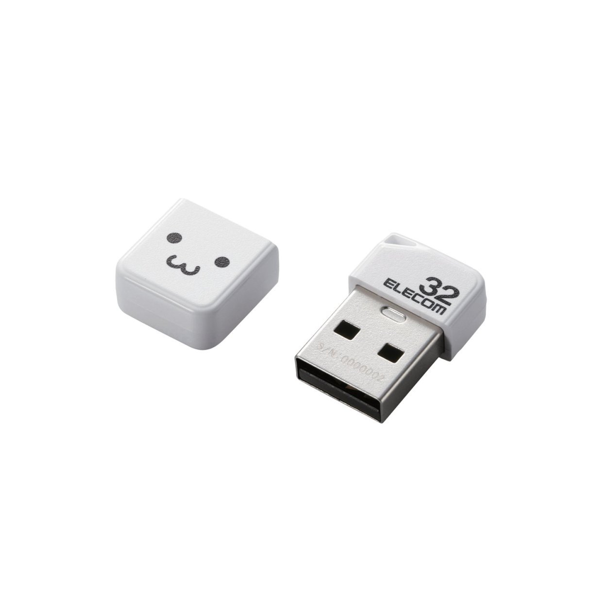 Elecom MF-SU2B32GWHF USB Memory, 32GB, USB 2.0, Small, Strap Hole, Cap Included, White