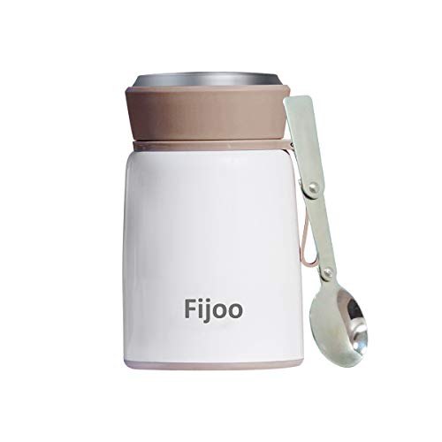 Best 17.8 OZ Stainless Steel Soup Thermos Food Jar + Folding Spoon - Triple Wall Vacuum Insulated - Hot Soup & Cold Meals Storage Container Jar - Lunch Friendly, No Leaks, BPA Free (White/500 ML)