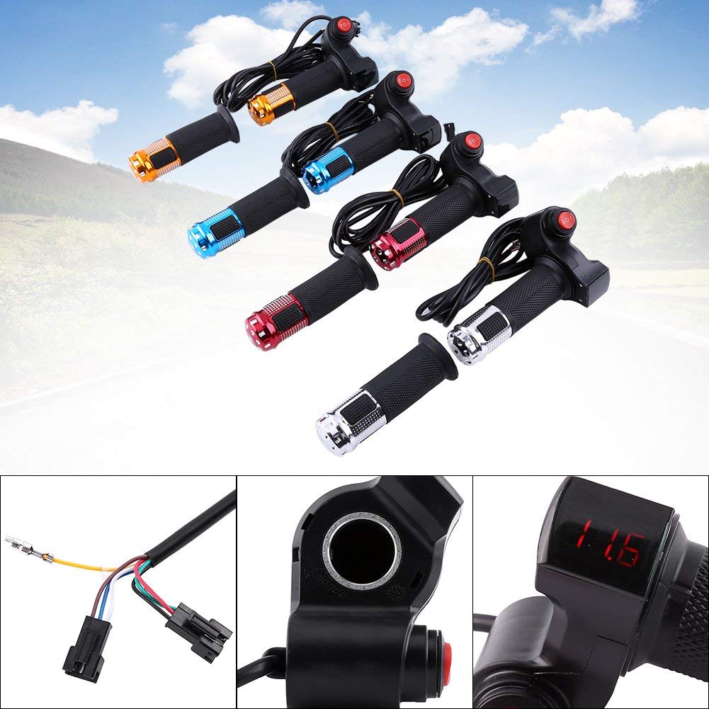 3 Gears Speed Switch Bike Grips Cover With LED Display Screen Accelerator Handle For Electric Bicycle (Blue&Black)