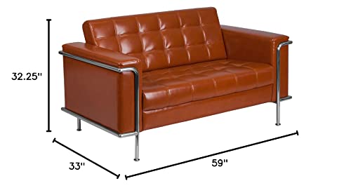 Flash Furniture HERCULES Lesley Series Contemporary Cognac LeatherSoft Loveseat with Encasing Frame