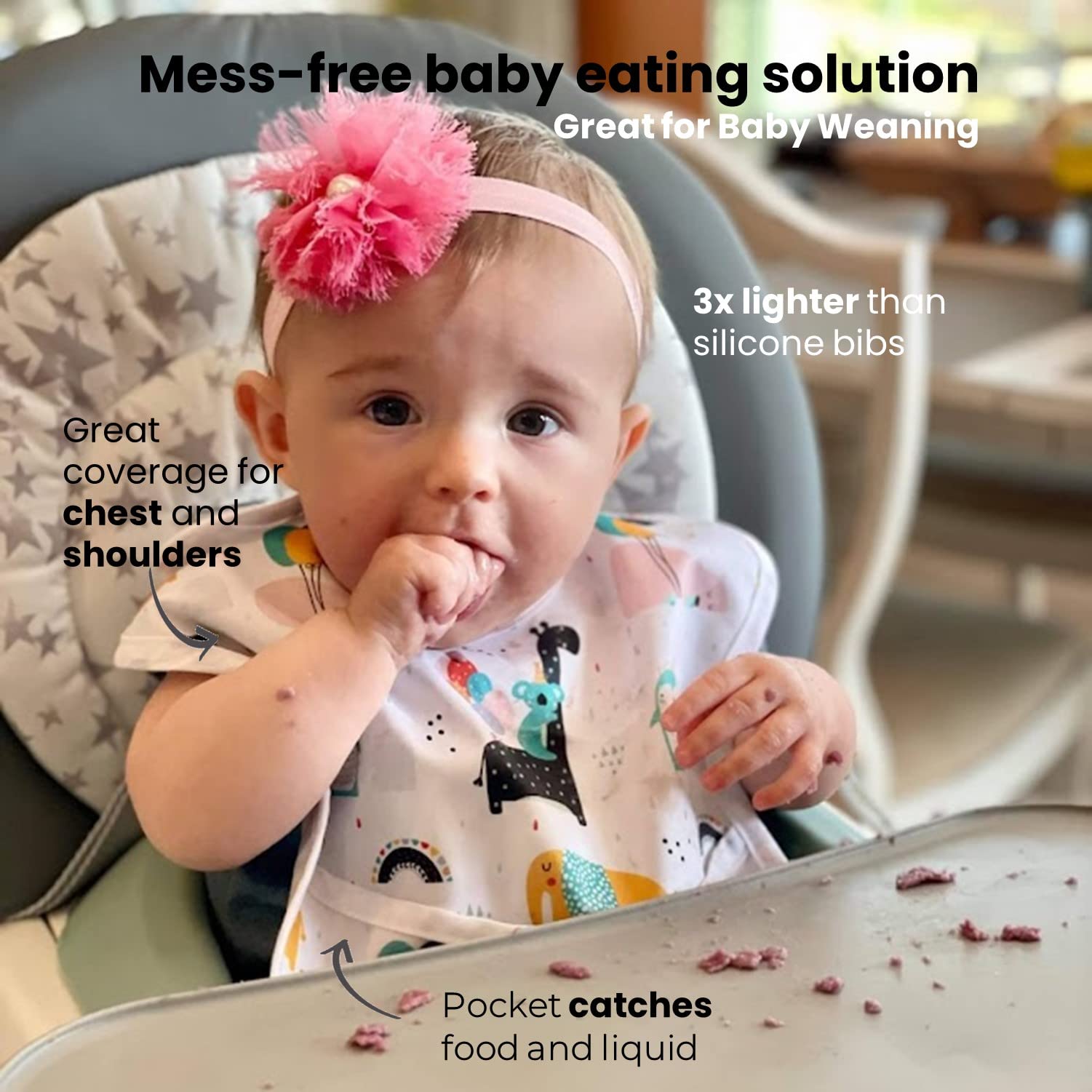Tickleton Mom's Choice Big Waterproof Baby Bibs for Eating 6-24 Months|Eco-friendly Infant Feeding Bibs with Catch-All Pocket (Multicolor)