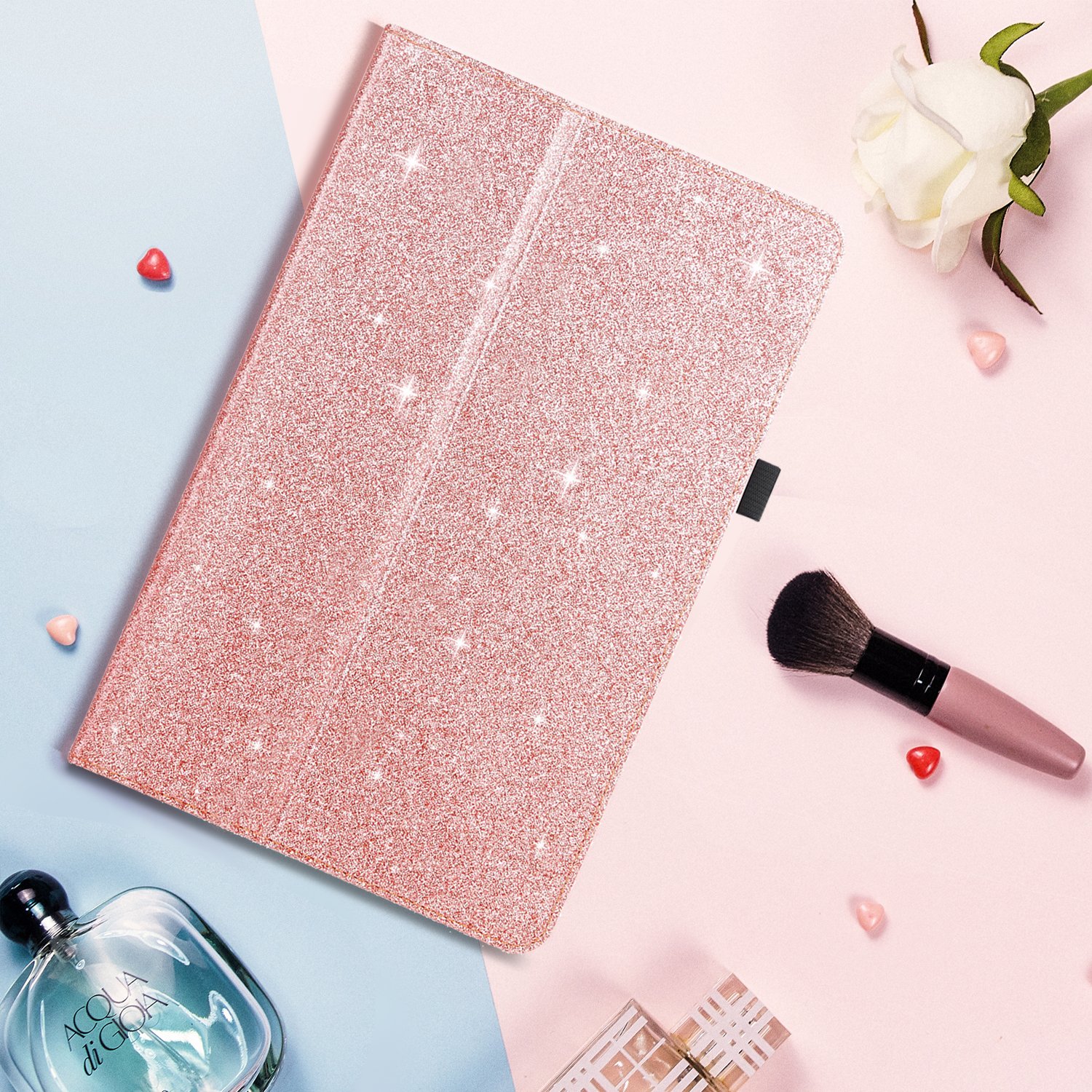 Fingic for Amazon Fire HD 10 Case 2017&2019,for Kindle Fire HD10 2017/2019 Cases,Luxury Sparkly Folio Folding Stand Cover with Holder & Auto Wake/Sleep Smart Case for Fire HD 10 inch Case,Rose Gold