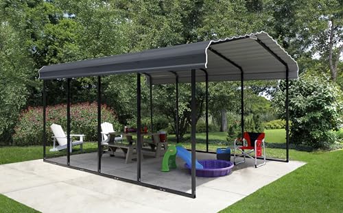 Arrow Carports Galvanized Steel Carport, Full-Size Metal Carport Kit, 12' x 20' x 9', Charcoal