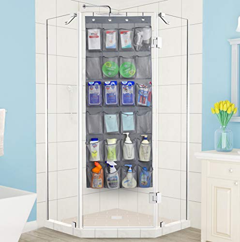 MISSLO Over The Door Shoe Organizer Hanging Closet Holder Hanger Storage Bag Rack with 24 Large Mesh Pockets, Gray