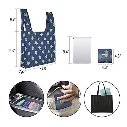 Pack of 6 Reusable Grocery Bags Set, Grocery Tote Foldable into Attached Pouch, Reinforced Polyester Reusable Shopping Bags, Washable, Durable and Lightweight