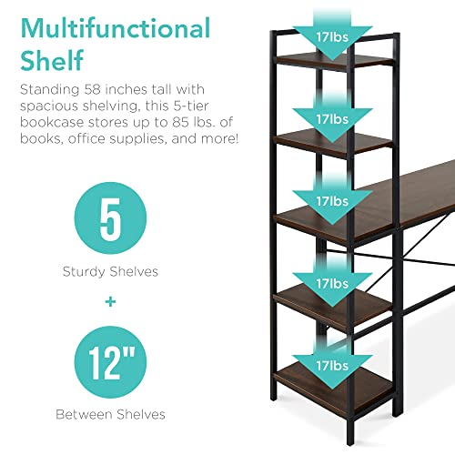 Best Choice Products L-Shaped Corner Computer Desk, Large Study Workstation Furniture w/Multifunctional 5-Tier Open Storage Bookshelves, Custom Setup for Home, Office - Brown/Black