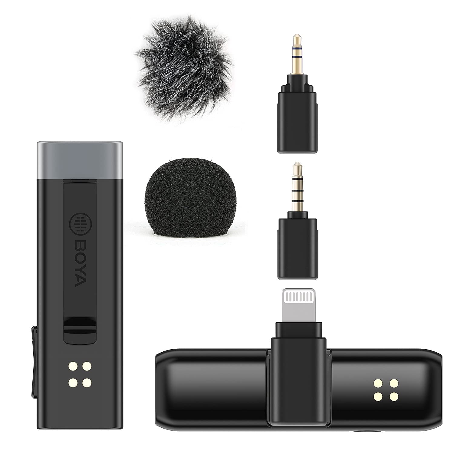 BOYA Wireless Lavalier Microphone System for iPhone Livestream, 2.4GHz Mic with Buit-in Battery & Charging Case for iPad, Tablets, DSLR Camera, Camcoder, Home Video Recording Vlog Interview