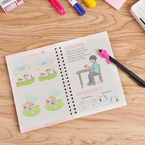 Sank Magic Reusable Practice Copybook for Kids - The Print Handwiriting Workbook-Writing Practice Book for Children (Four Books with Pen)