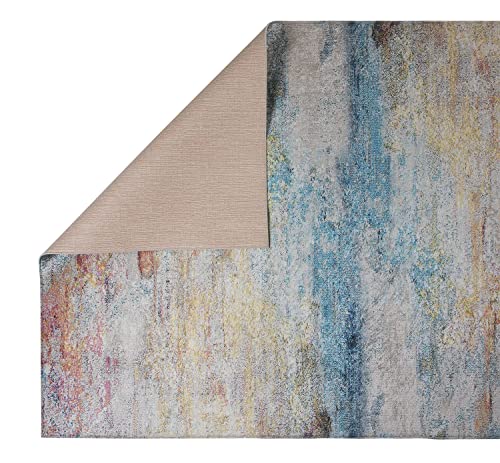 Mylife Rugs Contemporary Modern Non Slip Machine Washable Printed Area Rug, Rainbow 3'x5'