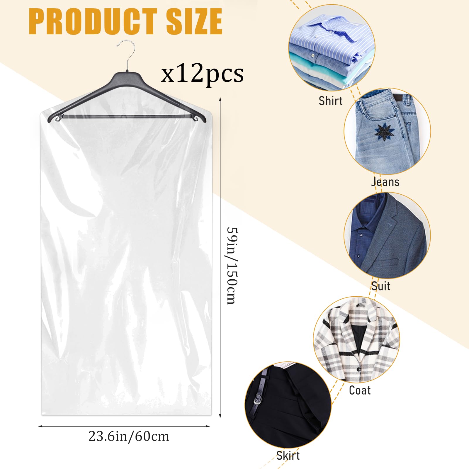 40 Pack Transparent Garment Bags 35.4 inch Garment Covers for Storage Hanging Clothes Plastic Suit Bags Dustproof Protector Covers for Skirt Coat Shirt Jacket