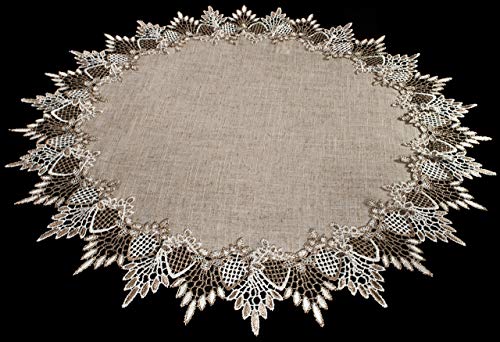 Linens, Art and Things Lace Doily Neutral Earth Tones Table Topper Scarf Place Mat Round Doily (23 Inch Round)