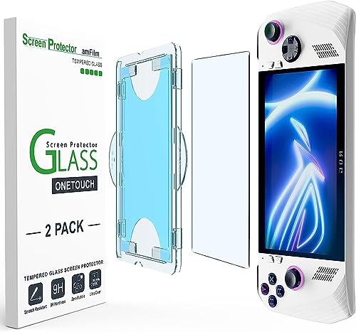 amFilm OneTouch Screen Protector Designed for ASUS ROG Ally Handheld 7 inch 2023 - with Auto Alignment Kit, Bubble Free, Tempered Glass, 2 Pack
