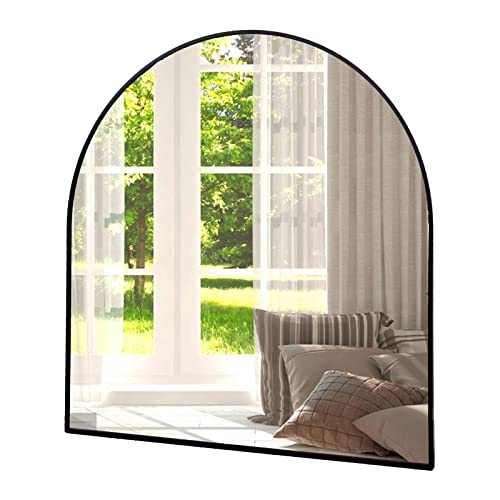 Amgngala Arched Mirror, 33" x 31" Wall Mirror for Bathroom, Black Metal Frame Vanity Mirror, Dresser Mirror, Arch Decorative Mirrors for Living Room, Bedroom, Entryway, Mantle