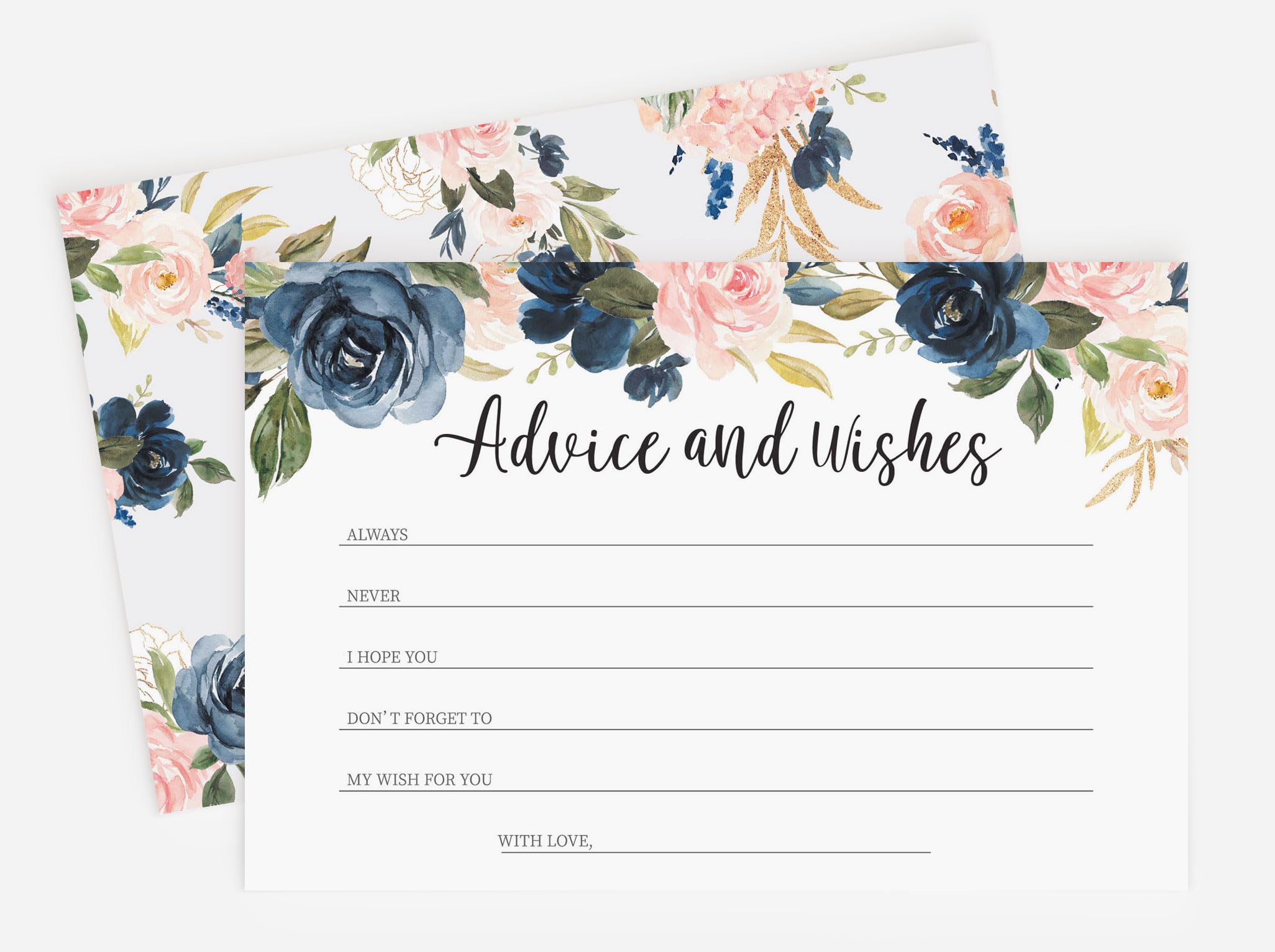 Set of 50 Advice and Wishes Cards,Double Sided Navy Pink Floral Cards, For Bride and Groom, Baby Shower, Bridal Shower, Wedding Shower, Couples Shower, Graduation Party, Anniversary, Retirement Party