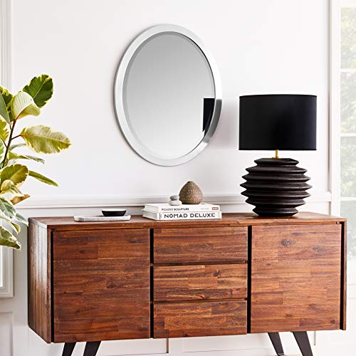 Head West Brushed Nickel Stainless Steel Oval Metal Framed Mirror for Bathroom Sink, Living Room, Vanity - 23" x 29"