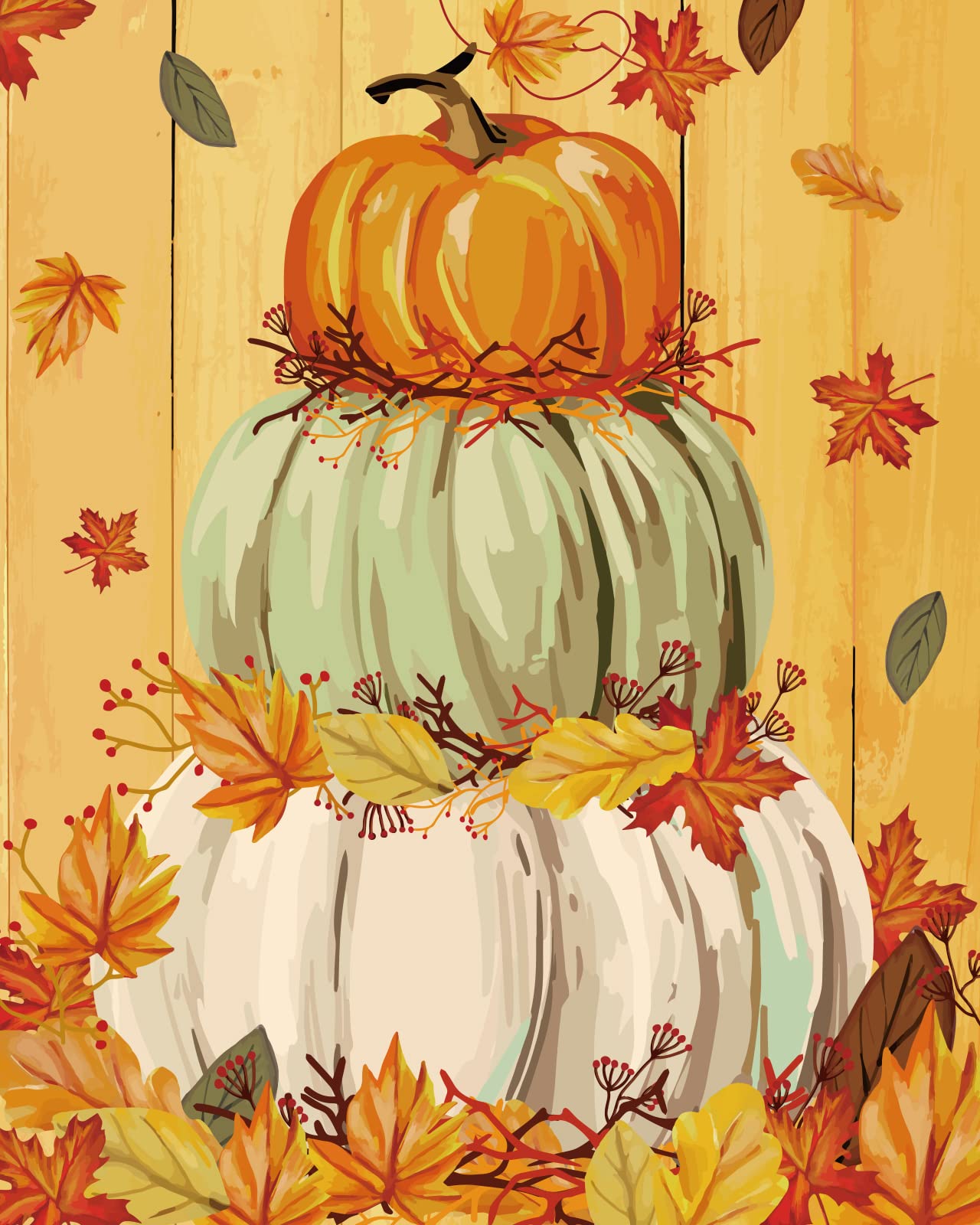 AnyDesign DIY Painting by Number Kits 16x20 inch Canvas Acrylic Filling Painting by Number Fall Pumpkin Oil painting Autumn Harvest Maple Leaves Farmhouse Painting Decor for Adults Kids Beginner