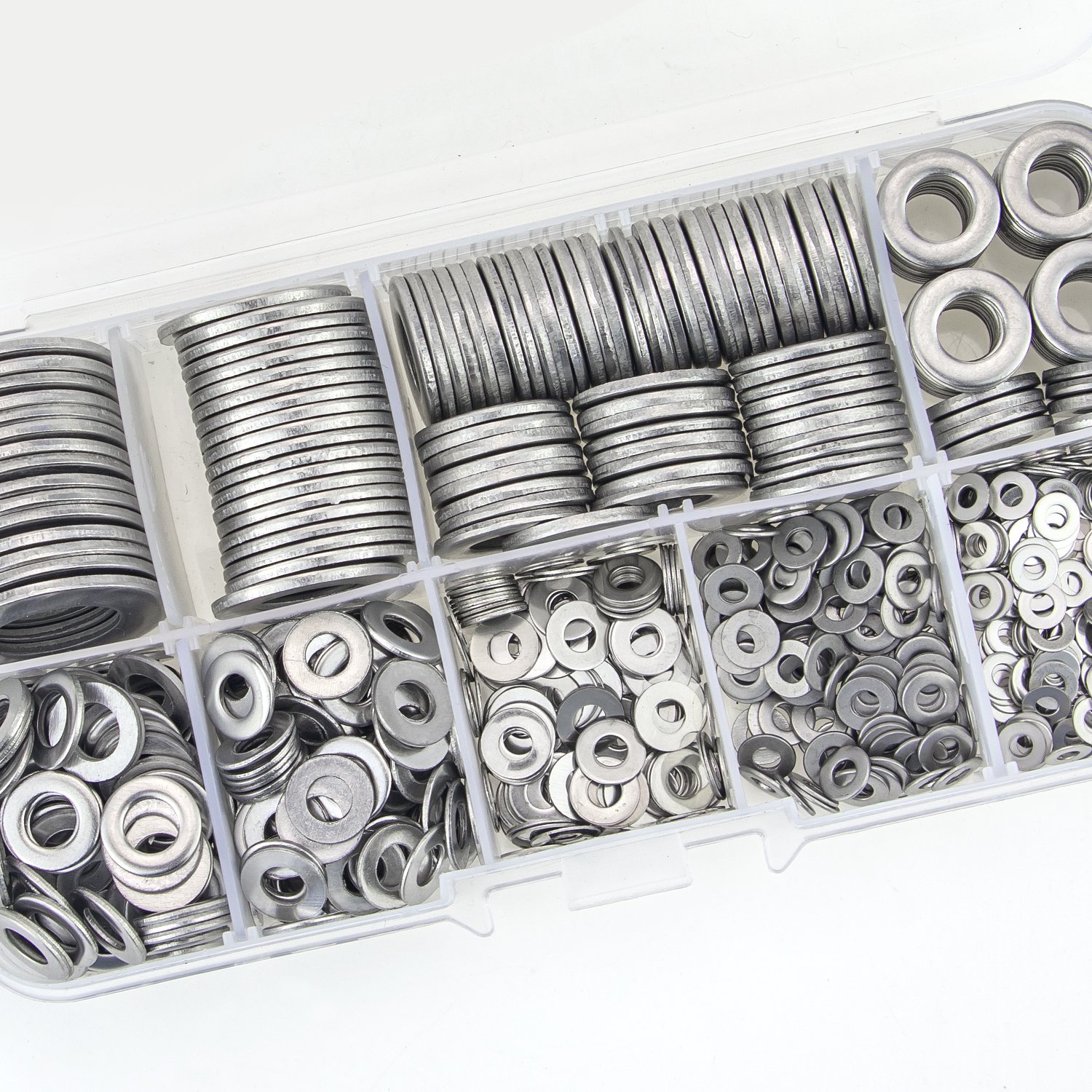 Sutemribor 304 Stainless Steel Flat Washers Set 580 Pieces, 9 Sizes - M2 M2.5 M3 M4 M5 M6 M8 M10 M12