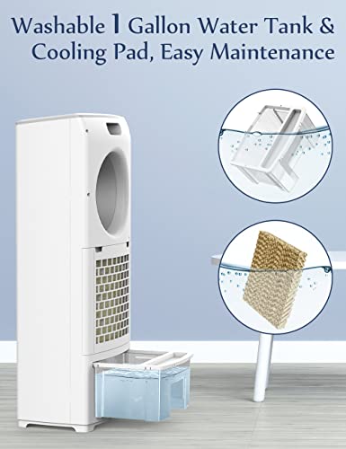 COMFYHOME Bladeless Evaporative Cooler, 3-IN-1 Windowless Portable Air Conditioner, 20ft Remote, 3 Wind Speeds Tower Fan & 8H Timer, 40°Oscillation, 32-INCH Evaporative Air Cooler for Home & Room