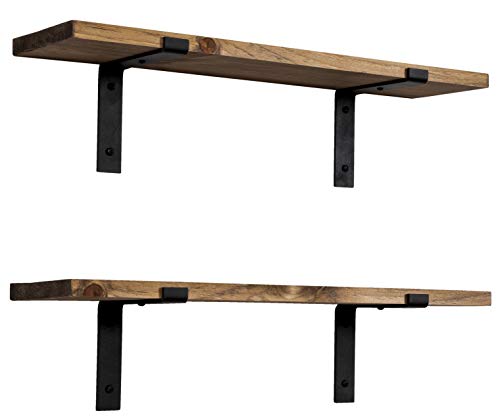 Imperative Décor Rustic Wood Floating Shelves Wall Mounted Storage Shelf with L Brackets USA Handmade| Set of 2 (Special Walnut, 24" x 5.5")