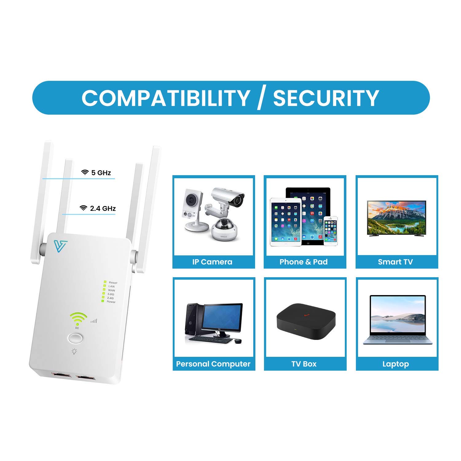 WiFi Range Extender - Coverage up to 1200 Sq ft, 1200Mbps Dual Band AC, Verratek DB-1200 WiFi Extender, Wireless Internet Signal Booster, Repeater, One Touch WPS Setup to Extend Range of WiFi Internet