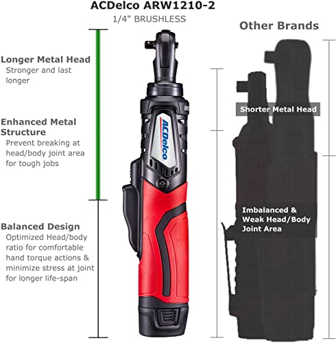 ACDelco ARW1210-2P G12 Series 12V Cordless Li-ion ¼” 45 ft-lbs. Brushless Ratchet Wrench Tool Kit