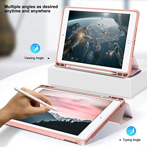 PIXIU Compatible with Pad 9.7 inch Case with Pencil Holder,pad 6th /5th Generation Cases,Full Body Protective Folio Leather Smart case Cover with Wake/Sleep Feature (Purple Marble)