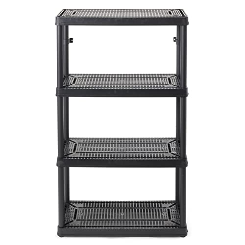 Gracious Living 14" x 32" x 54.5" 4-Shelf Tier Resin Multi-Purpose Medium Duty Indoor Garage Storage Organizer Shelves, Black