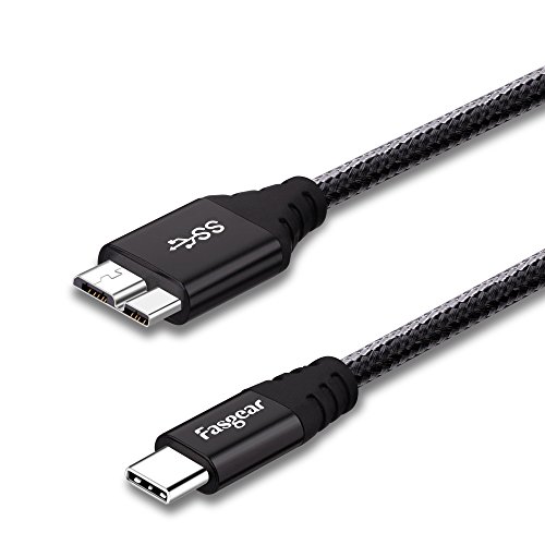 Fasgear USB C to Micro 3.0 Cord 1ft, Short Nylon Braided Metal Connector Type C 3.0 to Micro B Cable, Fast Charging Syncing Compatible for Toshiba Canvio,Westgate,Seagate,Galaxy S5 Note 3,etc (Black)