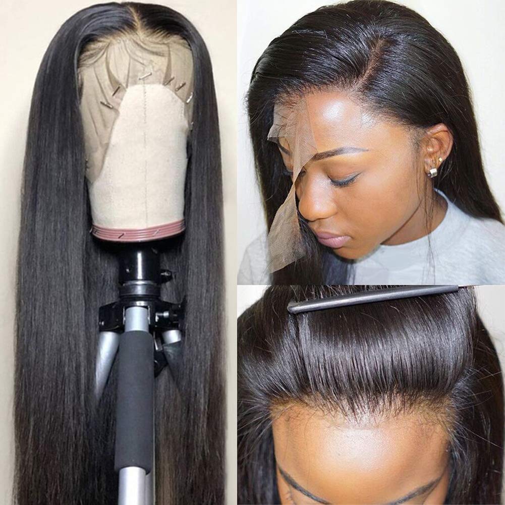 Subella 12A HD Lace Front Wigs Human Hair Pre Plucked Hairline with Baby Hair 180 Density 13x5 Brazilian Straight Human Hair Wigs for Black Women Natural Black Color (14inch)