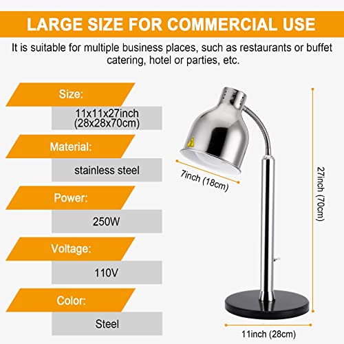 Commercial Food Heat Lamp 360°Adjustable Head With Marble Base Infrared Heating Bulb For Food Heating Warmer Light Lamp For Food Service Heat Lamp