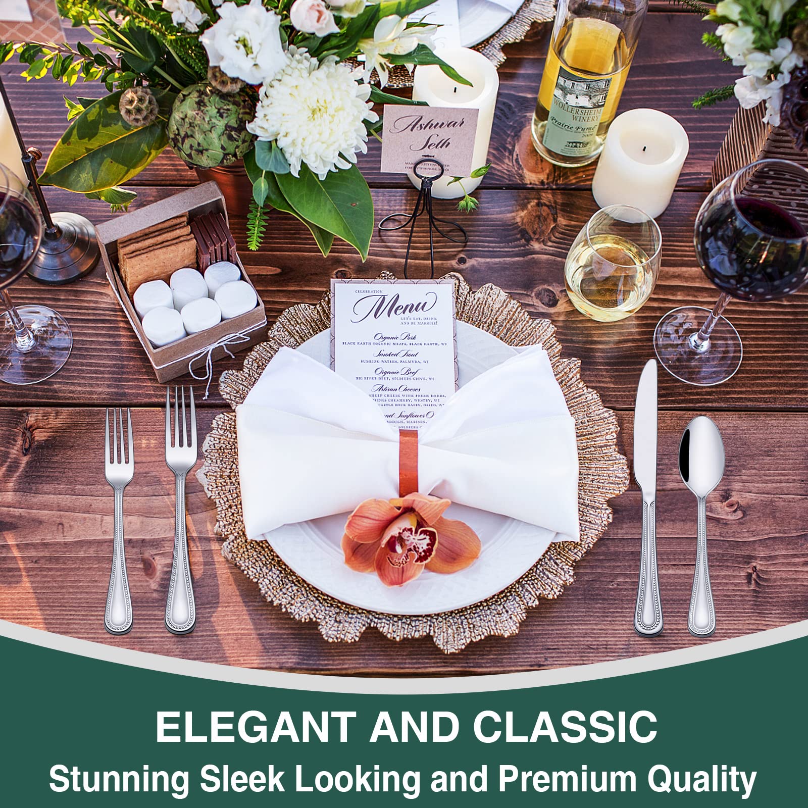 40 Pieces Silverware Set, Pearled Edge Silverware Cutlery Set Service for 8, Premium Stainless Steel Flatware Set, Knife Fork Spoon Tableware Set for Home, Restaurant, hotel, Dishwasher Safe