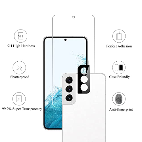 Ailun Glass Screen Protector for Galaxy S22 5G [6.1 Inch Display] 3Pack + 3Pack Camera Lens Tempered Glass Fingerprint Unlock Compatible Clear Case Friendly for Galaxy S22 Glass Screen Protector