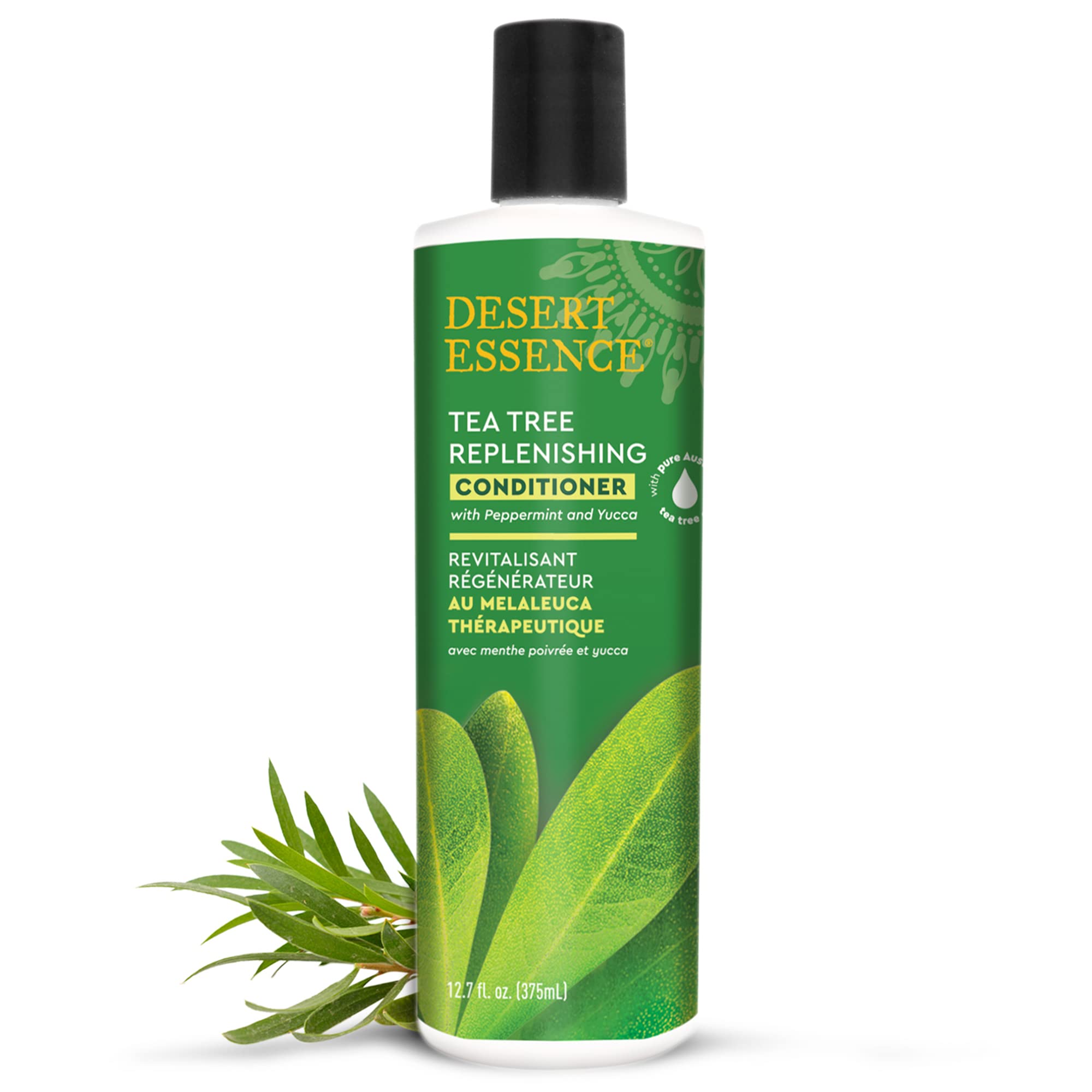 Desert Essence Tea Tree Replenishing Conditioner - 12.7 Fl Ounce - Peppermint & Yucca - Eucalyptus Oil - Vitamin E - Keratin - Murumuru Butter For Dull, Damaged Hair - Reduces Hair Breakage & Flaking