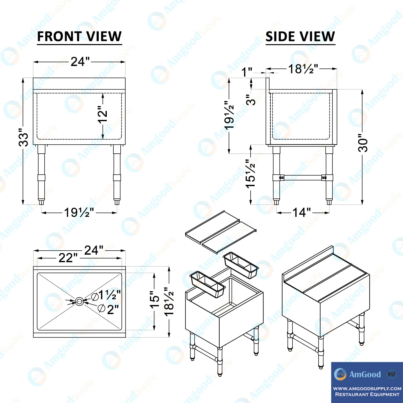 AmGood 18.5" x 24" x 33" Stainless Steel Ice Chest with Sliding Lid | Large Ice Bin | NSF