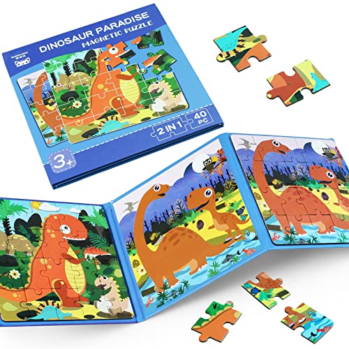 Jade Hare Magnetic Puzzles for Kids Ages 3-5 40 Pieces Paper Puzzle Book Road Trip Learning Magnet and Toys for Travel Puzzles for Toddlers 3-8 Aged Boys and Girls Advanced Dinosaur…