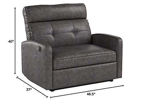 GDFStudio Hana Plush Cushion Tufted Back Loveseat Recliner (Microfiber/Slate)