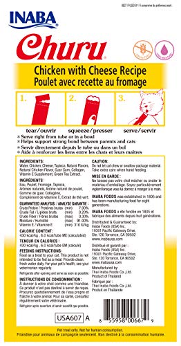 INABA Churu Lickable Purée Natural Cat Treats (Chicken with Cheese Recipe, 4 Tubes)