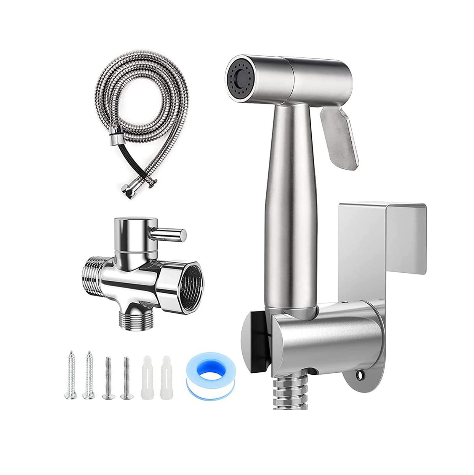 BlitzBite Handheld Bidet Sprayer,Toilet or Wall Mounted leaking Hose, Multi-function Shower 304 Stainless Steel Material with Bidet Hose Feminine Wash, for Baby Pets Wash, Silver
