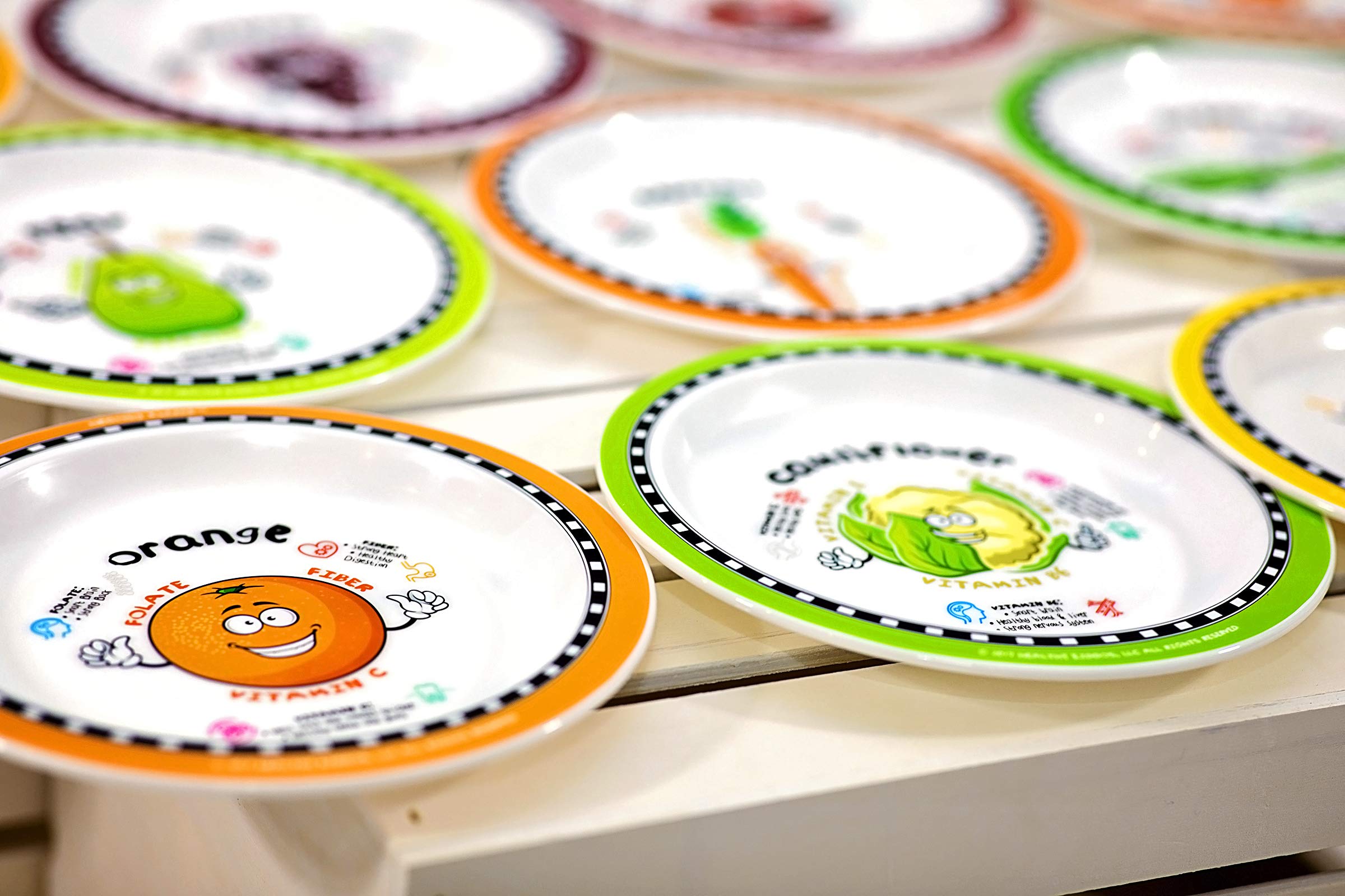 Healthy Kiddos Fruits & Vegetables Fun Plates For Kids 12 Pack | Educational, Non-Slip, Melamine & BPA Free, Eat Healthy Kids Nutrition Plate