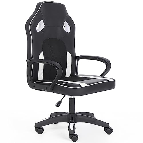 Executive Office Chair with Arms, Mid-Back Desk Chair Black PU Leather Ergonomics Office Task Chair Adjustable Swivel