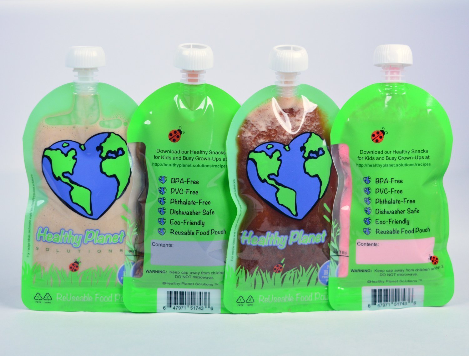 Healthy Planet Solutions Reusable Food Pouches Clear Plastic Storage | Washable Freezable Refillable Resealable | Double Leak Proof Zipper | Excellent Baby Food Storage