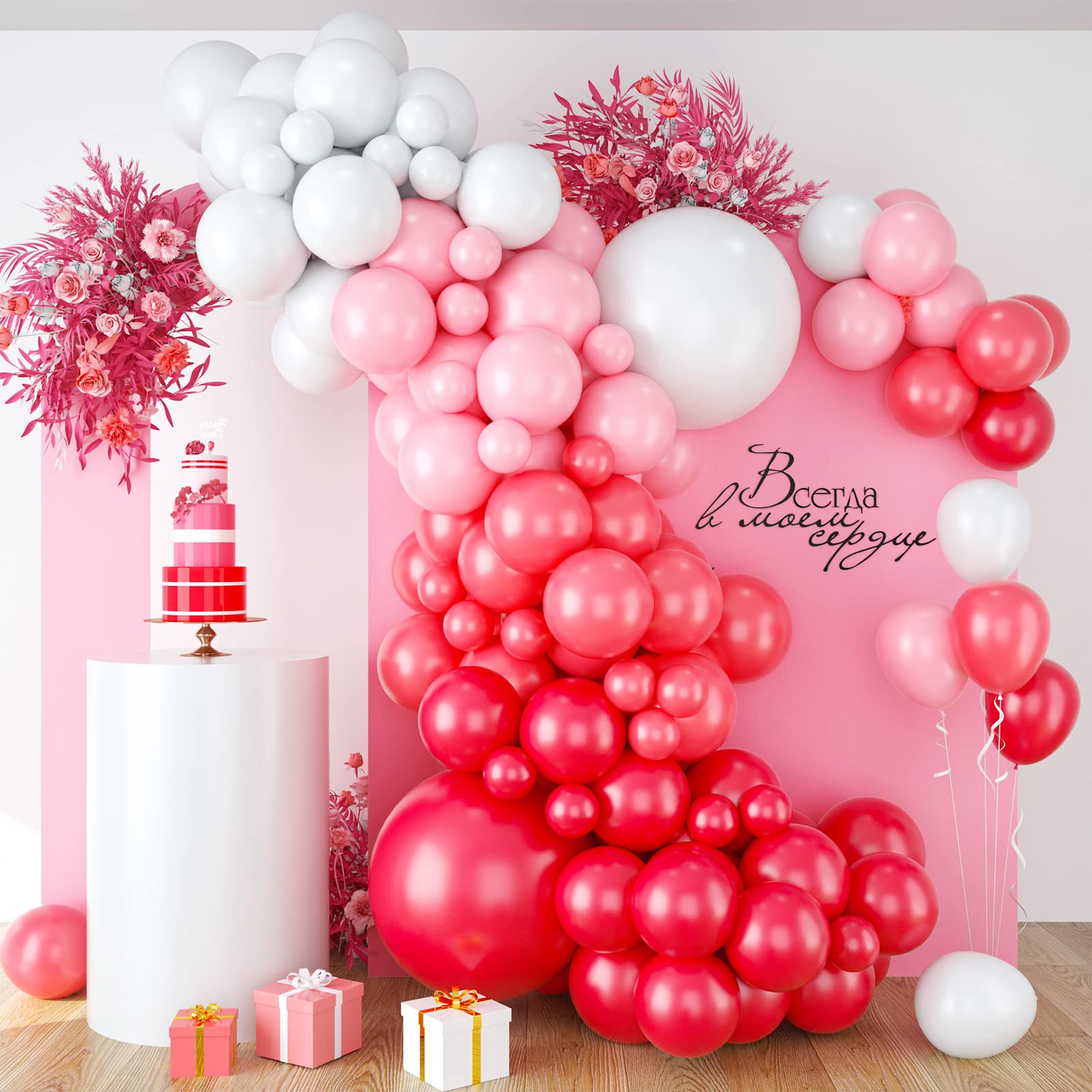 Red Pink Balloon Arch, Red Pink Balloon Garland Kit with White Pink Macaron Red and Red Balloons, Red Pink Balloon Garland for Baby Shower Engagement Bridal Shower Wedding Anniversary Party