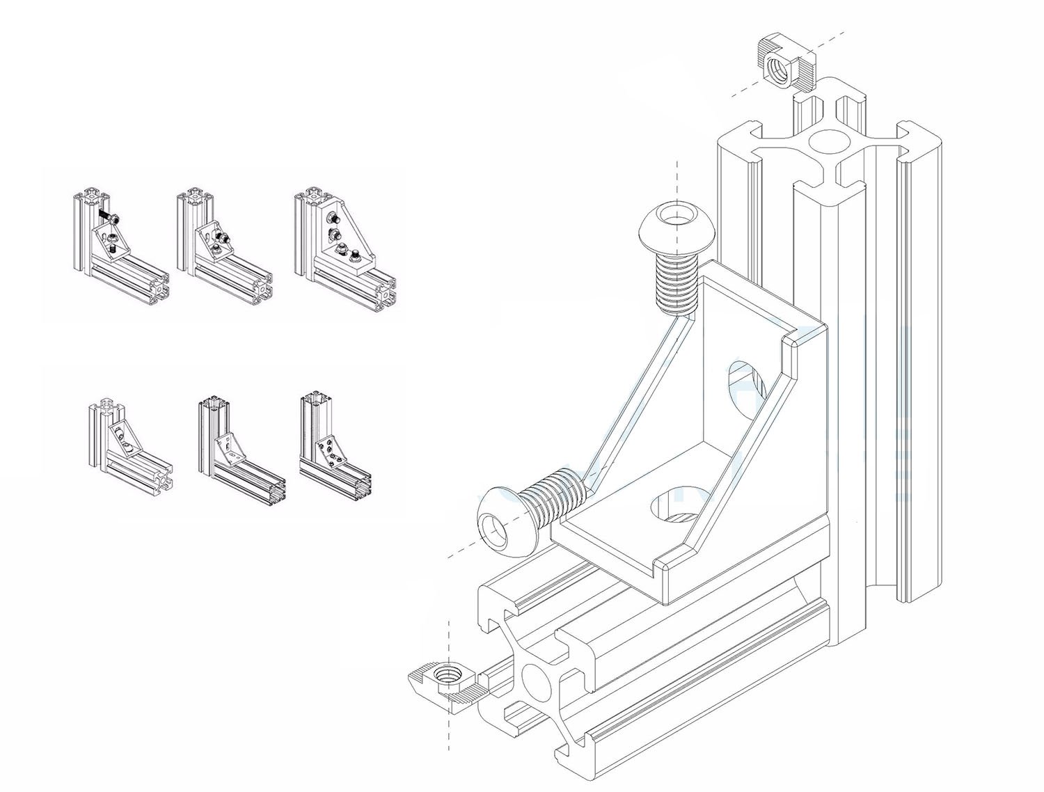 PZRT 2020 Series Aluminum Profile Connector Set, 20pcs Corner Bracket,40pcs T-Slot Nuts, 40pcs M5x8 mm Hex Socket Cap Screw Bolt for 6mm Slot Aluminum Profile Accessories
