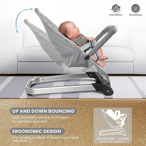 Baby Bouncer,Foldable Bouncer Seat for Babies, Infants Bouncy Seat with Removable Fabric Cover,Natural Vibrations (GRYE)