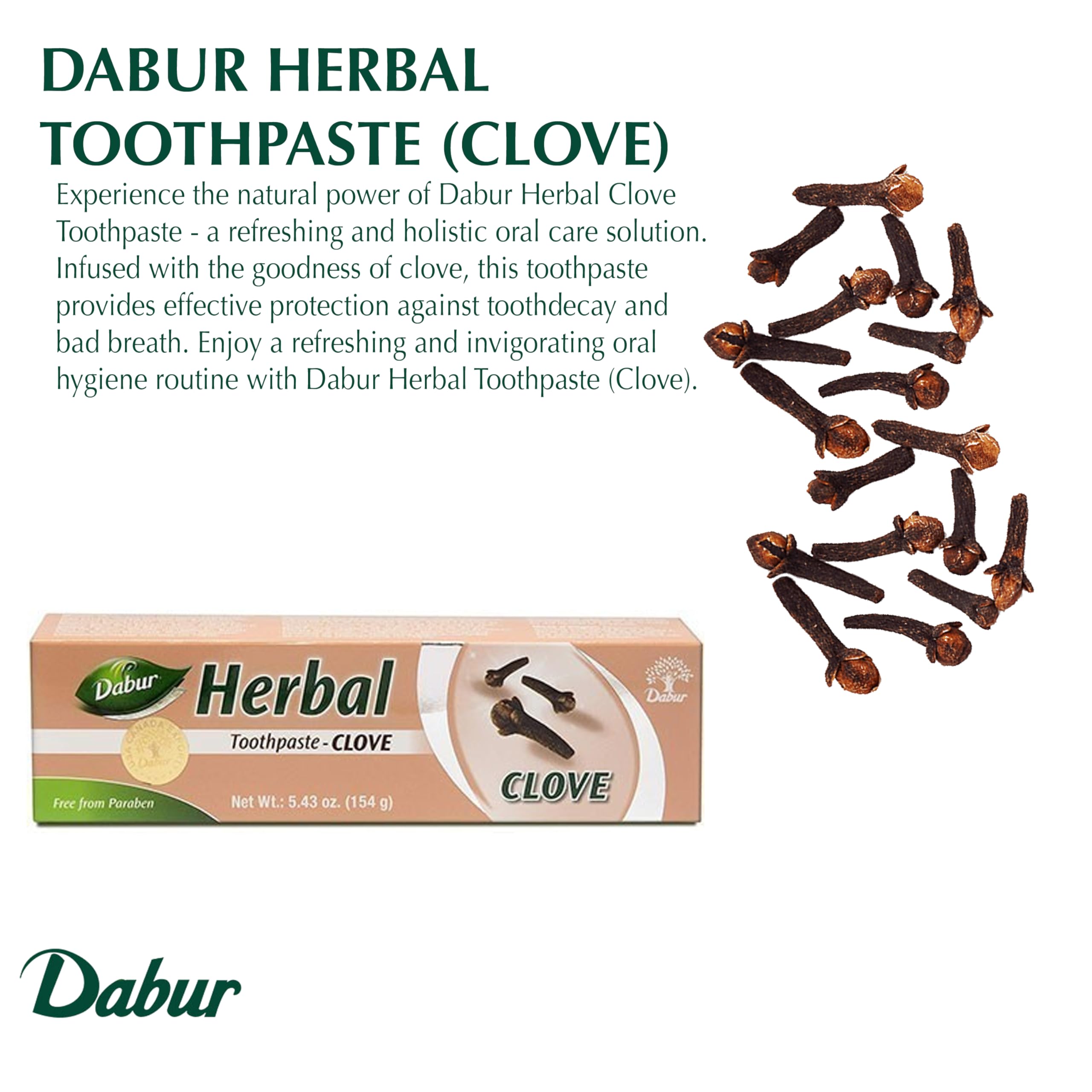 Dabur Natural Toothpaste - Refreshing Herbal Care for Oral Health - Promotes Clean, Healthy Teeth and Gums - Elevate Your Oral Hygiene Routine with Smile - Paraben Free - Enriched with Clove - 100 ML