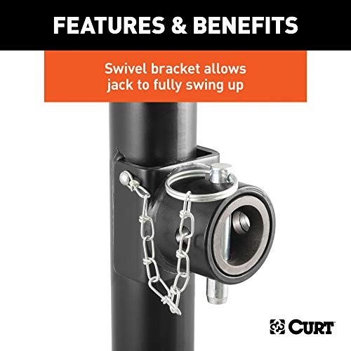 CURT 28350 Weld-On Pipe-Mount Swivel Trailer Jack, 5,000 lbs. 10-3/4 Inches Vertical Travel, CARBIDE BLACK POWDER COAT