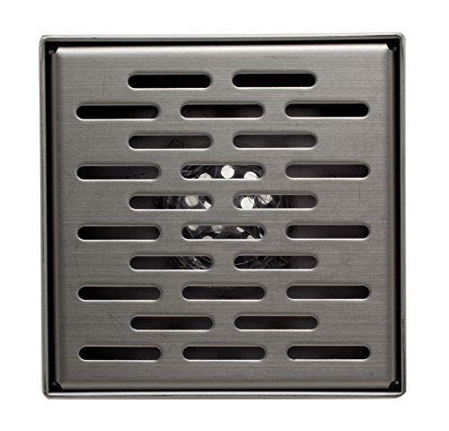 ALFI brand ABSD55C 5" x 5" Modern Square Stainless Steel Shower Drain with Groove Holes, Silver