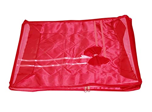 atorakushon Fabric Satin Saree and Blouse Covers Garments Clothes Storage Bag Wardrobe Organizers With Double Zip Lock & Transparent Window Set of 5 Maroon